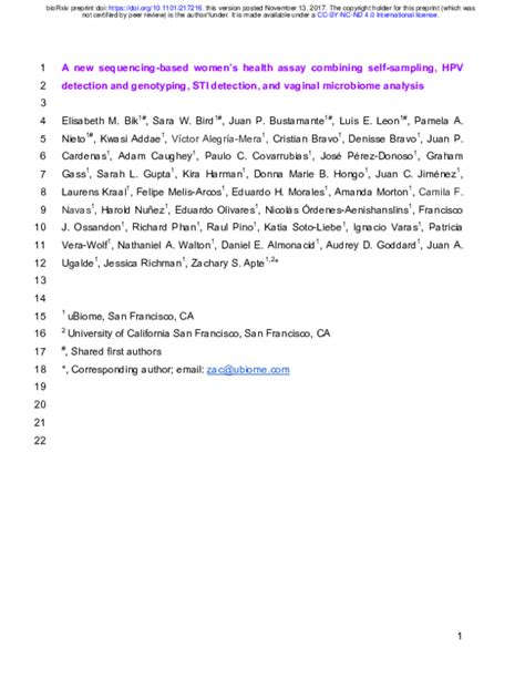 pdf a novel sequencing based vaginal health assay combining self