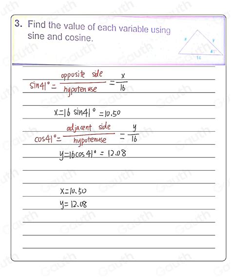 Solved Find The Value Of Each Variable Using Sine And Cosine Math