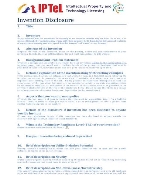 Invention Disclosure Pdf Prior Art Novelty Patent