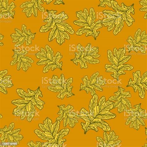 잎 참나무는 매끄러운 무늬를 새겨 넣었습니다 손으로 그린 스타일의 숲 단풍이있는 복고풍 배경 식물 Central London에