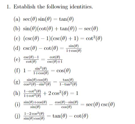 Solved 1 Establish The Following Identities A Sec 0 Chegg Com