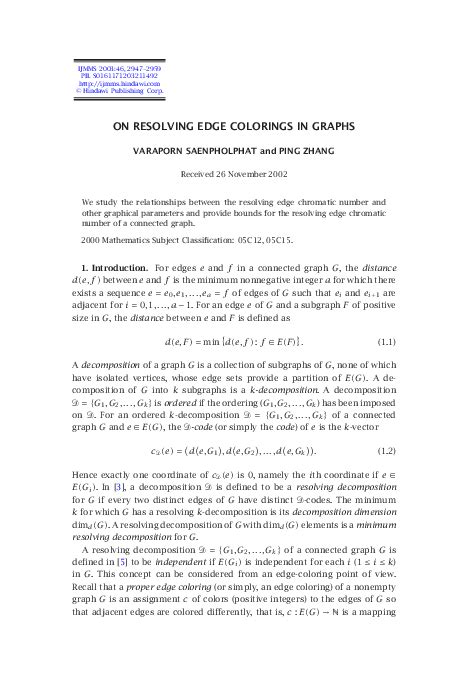 Pdf On Resolving Edge Colorings In Graphs