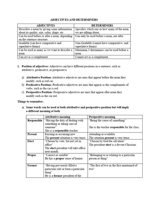 Adjective And Determiner Pdf Grammatical Number Adjective