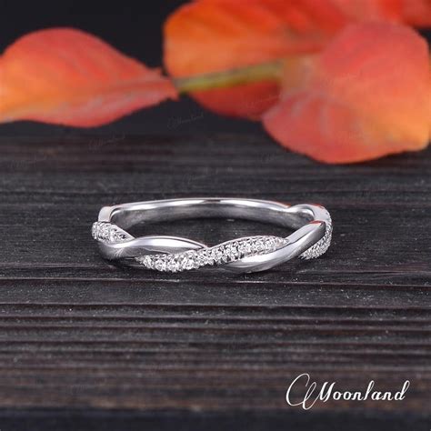Diamond Infinity Twist Wedding Band Delicate White Gold Wedding Ring
