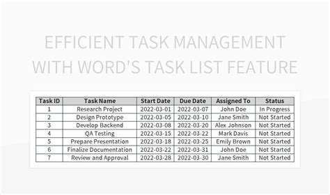 Efficient Task Management With Words Task List Feature Excel Template