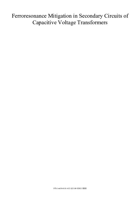 Doc Ferroresonance Mitigation In Secondary Circuits Of Capacitive Voltage Transformers