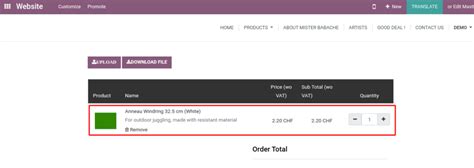 how to import items in cart from xlsx file in odoo website module