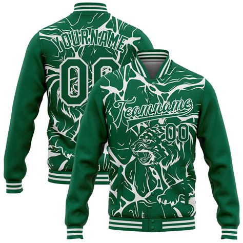 Custom Kelly Green White Abstract Network And Tiger 3d Pattern Design