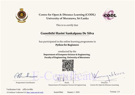 Hasini Sankalpana On Linkedin Certified In Python For Beginners By The University Of Moratuwa