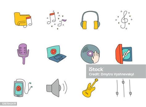 흰색 배경에 격리 된 음악 손으로 그린 선형 벡터 아이콘 웹 및 Ui 디자인 모바일 앱 및 인쇄 제품을 위한 음악 낙서 아이콘 세트 Mp3 플레이어에 대한 스톡 벡터 아트