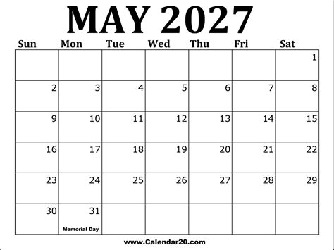 May 2027 Calendar Printable