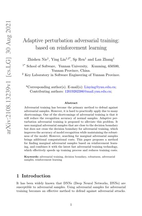 pdf adaptive perturbation adversarial training based on reinforcement learning