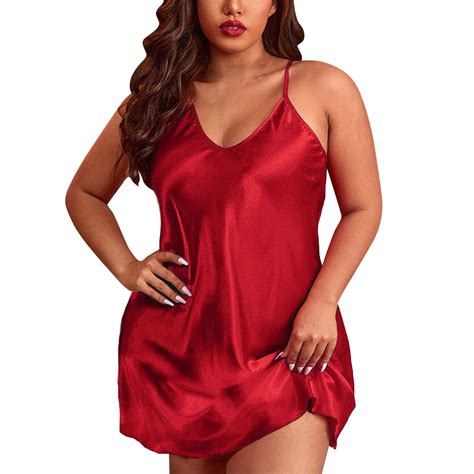 Pajamas For Women Nightgown Plus Size Lace Satin Lingerie Nightie Slips