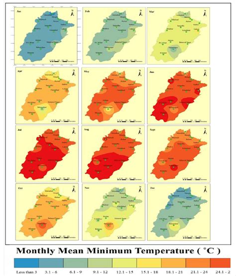 Spatial Distribution Of Monthly Mean Minimum Temperature ˚c Figure 3 Download Scientific