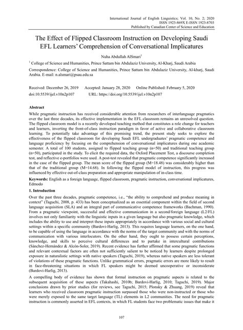 Pdf The Effect Of Flipped Classroom Instruction On Developing Saudi Efl Learners