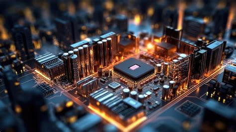 Premium Ai Image Circuit Board Processor Chips Semiconductor Colorful Smart City Beautiful