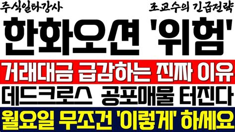 한화오션 주가 조교수 거래대금 급감하는 진짜 이유 데드크로스 공포매물 터집니다 월요일 무조건 이렇게 하세요 Youtube