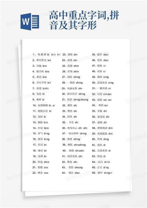 高中重点字词 拼音及其字形Word模板下载 编号qezrampd 熊猫办公