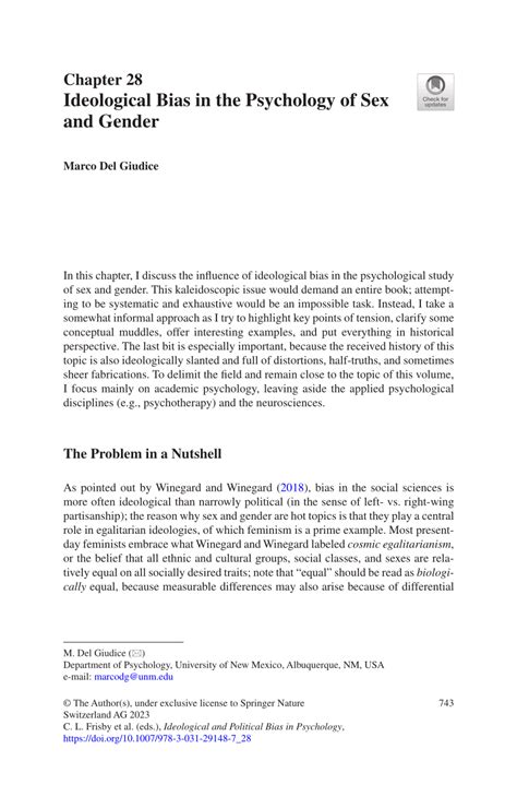 Pdf Ideological Bias In The Psychology Of Sex And Gender