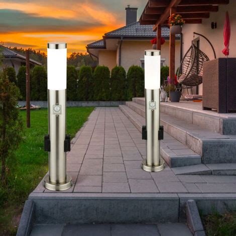 2er Set Edelstahl Steh Lampe Außen Steckdosen Bewegungsmelder Garten