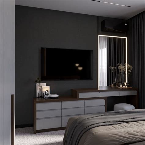 Современный интерьер спальни в темных тонах