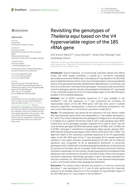Pdf Revisiting The Genotypes Of Theileria Equi Based On The V4 Hypervariable Region Of The 18s
