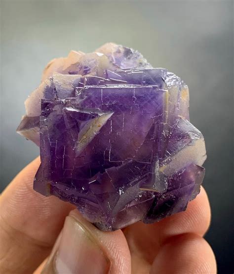 Natural Blue Phantom Color Cubic Shape Fluorite Crystal From