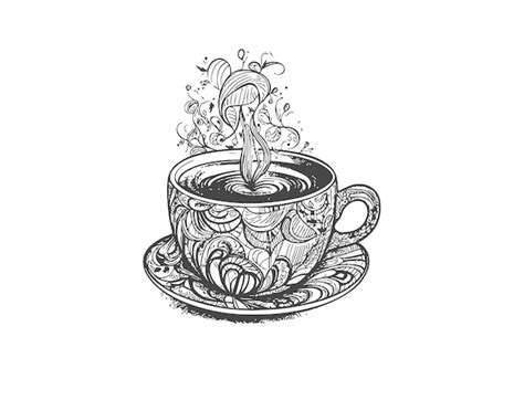 흑인과 백인 카페 커피 컵 흰색 배경 벡터 일러스트 레이 션에 강조 Handdrawn 스케치 프리미엄 벡터