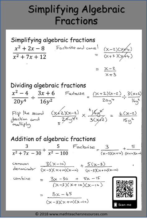 Simplifying Algebraic Fractions Adding Fractions Dividing Fractions