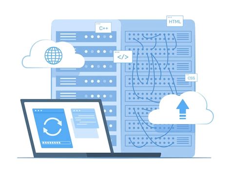 Premium Vector Laptop Computer Syncing Data With Cloud Computing Server For Wireless Network