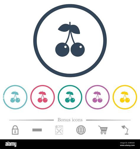 Pair Of Cherry Flat Color Icons In Round Outlines 6 Bonus Icons Included Stock Vector Image