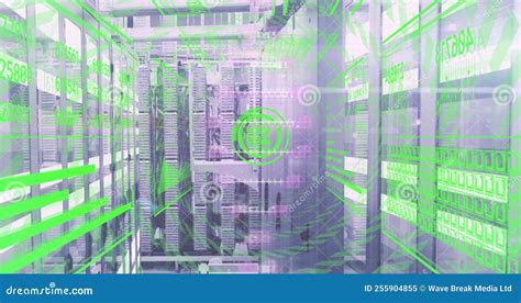 Animation Of Dna Structure Spinning Over Data Processing Against Computer Server Room Stock