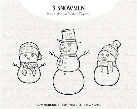 Christmas Snowman Svg Clipart Bundle Snowman Family Vector Line Art Snowy Winter Christmas