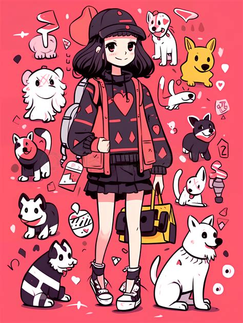 插画ai数字艺术 可爱的女孩和狗狗一起外出插画 Ai平面元素免费下载png格式2784像素编号64421960 千图网