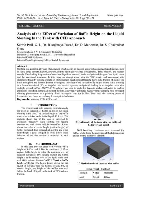 Analysis Of The Effect Of Variation Of Baffle Height On The Liquid Sloshing In The Tank With Cfd