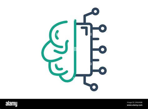 Machine Learning Icon Brain With Cpu Icon Related To Automate Line Icon Style Data Analytics