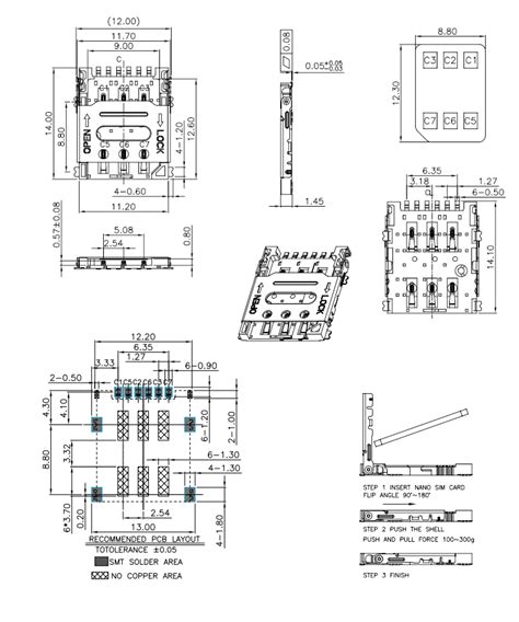 Nano SIM Card Connector 6Pin 1 45H Push Nano SIM Card Connector