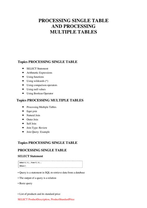 Processing Single Table And Processing Multiple Tables Processing