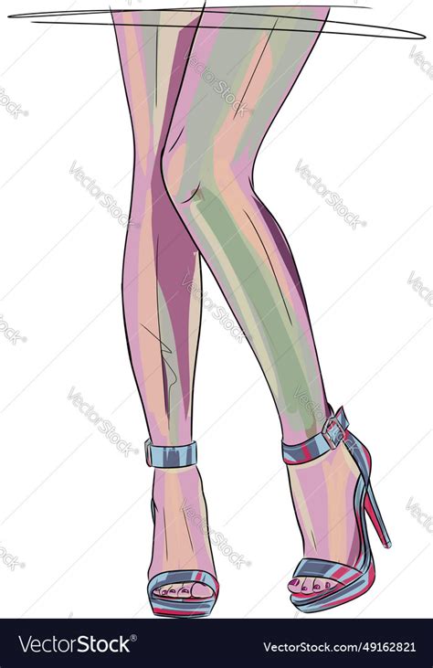 Sexy Legs Woman High Heeled Shoes Sketch Drawing Vector Image