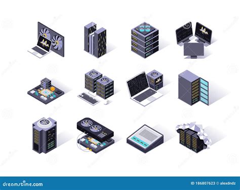 Data Center Isometric Icons Set Stock Vector Illustration Of Data