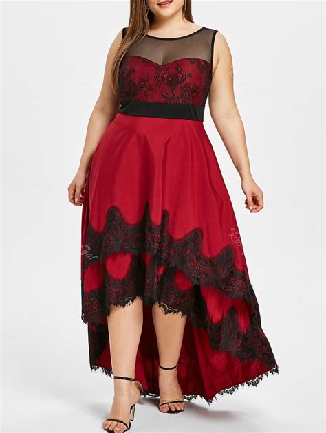 48 Off Mesh Panel Plus Size Layered Lace High Low Dress Rosegal
