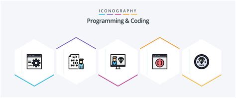 programming and coding 25 filledline icon pack including develop code