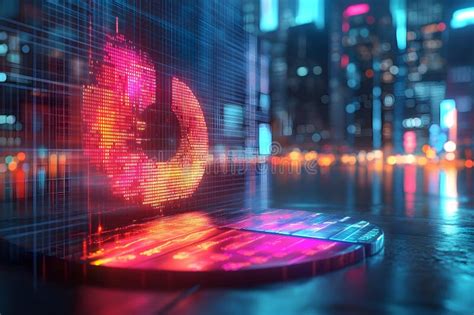 Futuristic City Nightscape With Digital Data Visualization In Neon Lights Generative Ai Stock