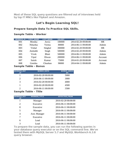 Sql Interview Questions With Answers Pdf Sql Table Database