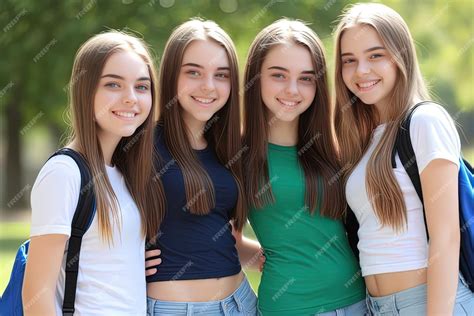Premium Photo Teen College Girls Group Smiling Teen Girls Group Smile