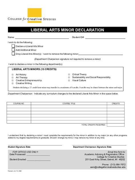Fillable Online Major Minor Declaration Form Fax Email Print Pdffiller