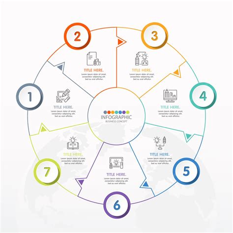7단계 프로세스 또는 옵션 프로세스 차트가 있는 기본 원형 인포그래픽 템플릿 프로세스 다이어그램 프레젠테이션 워크플로 레이아웃 순서도 인포그래프에 사용됩니다