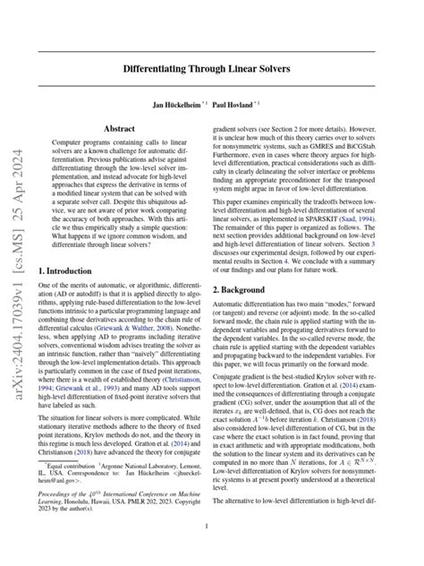 Differentiating Through Linear Solvers Pdf Derivative Matrix Mathematics
