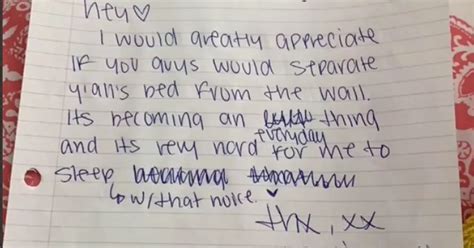 Woman Kept Awake By Sex Noises Gets Hilarious Note After Complaining To Neighbour Daily Star