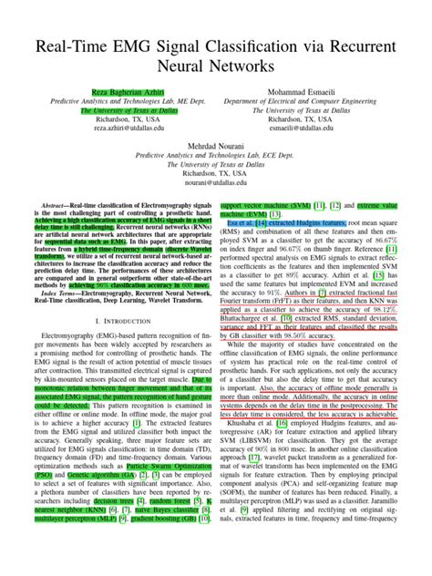 Real Time Emg Classification Using Rnn Bekar Pdf Artificial Neural Network Wavelet